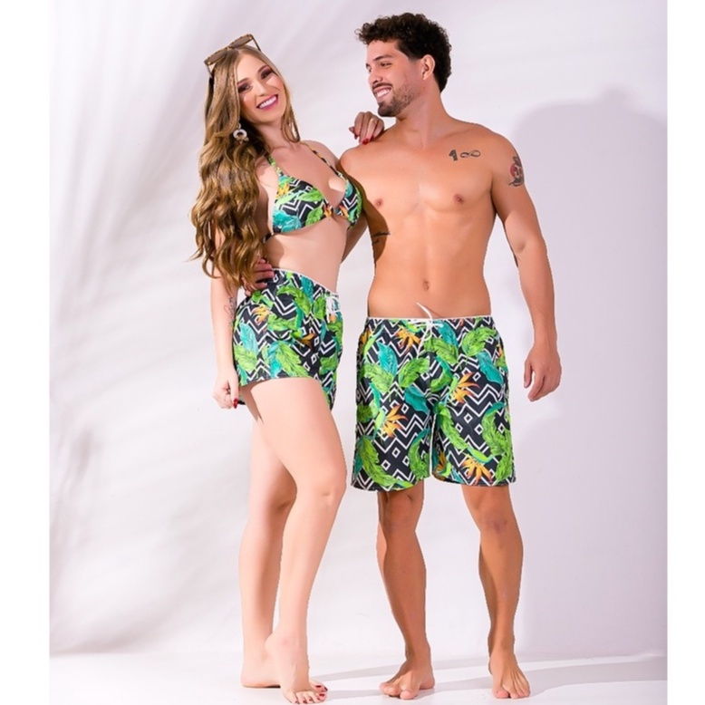 Kit Casal short Tactel combinando Zig zag | Shopee Brasil
