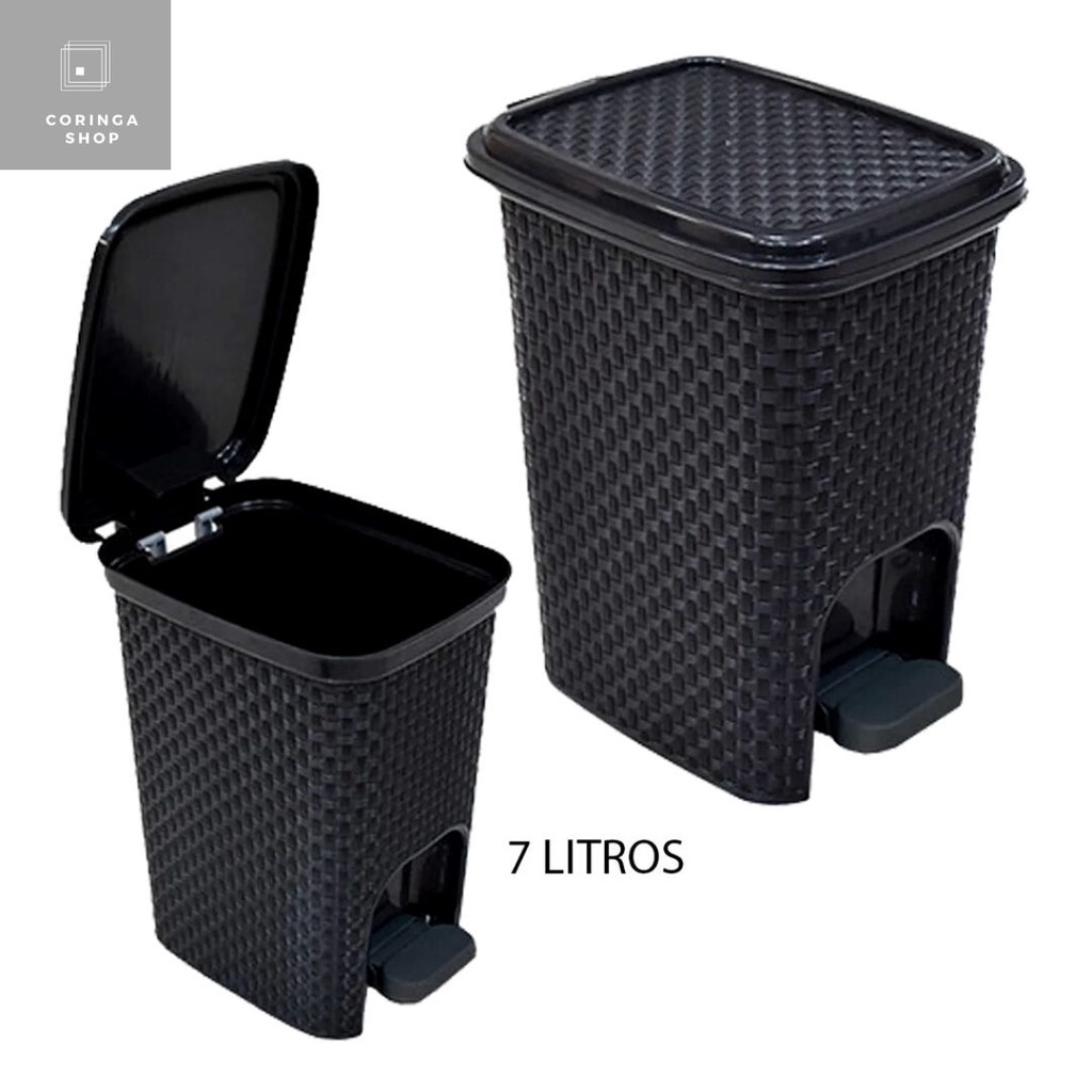 Lixeira Cesto Com Tampa 7 Litros Com Pedal Preto Rattan | Shopee Brasil