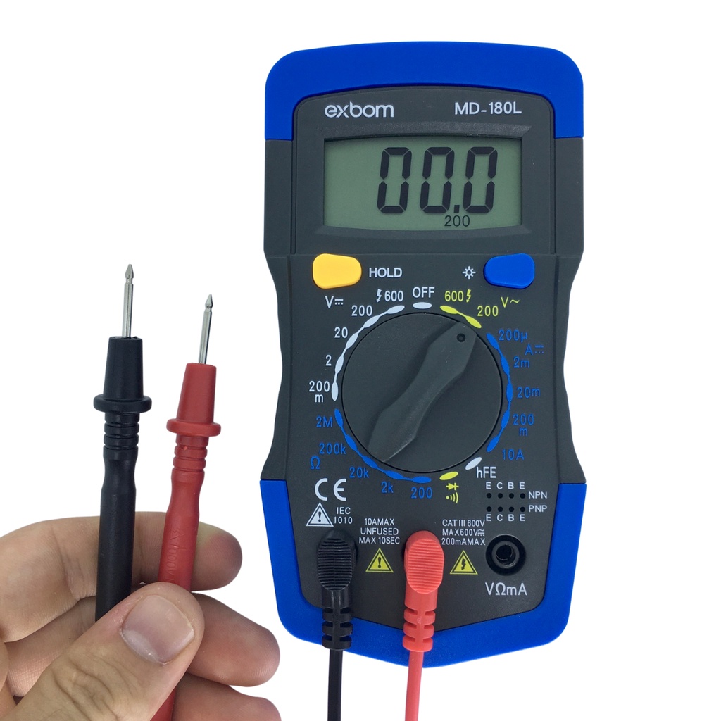 Multímetro Digital Com BIPE e Iluminação MD-180L Bateria e Ponta de ...