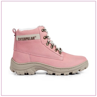 Bota Cat Feminina Rosa Coturno cano alto Caterpillar pink Couro sola ...