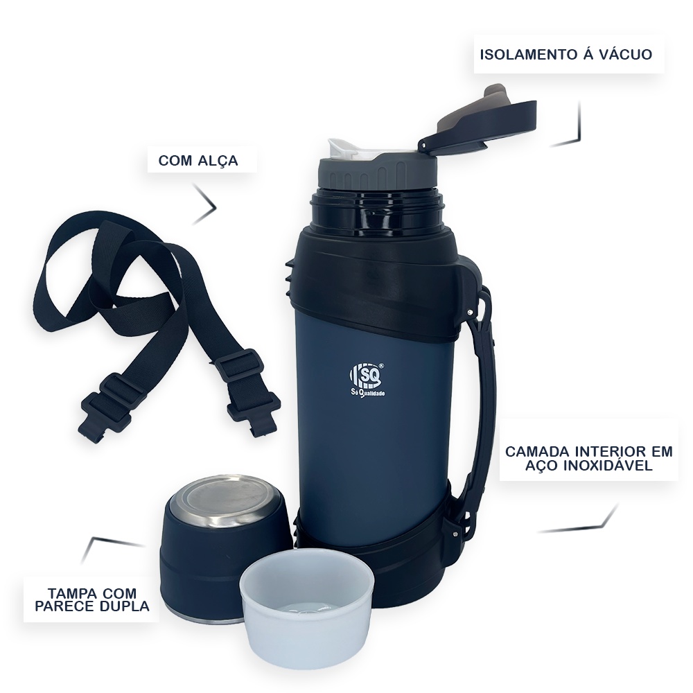 Garrafa Térmica Inox 2 Litros Grande Parede Dupla com Alça Termica Café ...