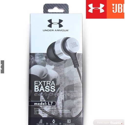 Fone De OuvidoPreto Model L7 Extra Bass Under armour Com Fio P2 Stereo ...