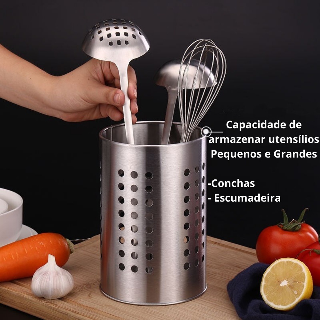 Porta Talheres Grande Escorredor Aço Inox Redondo Porta Concha ...