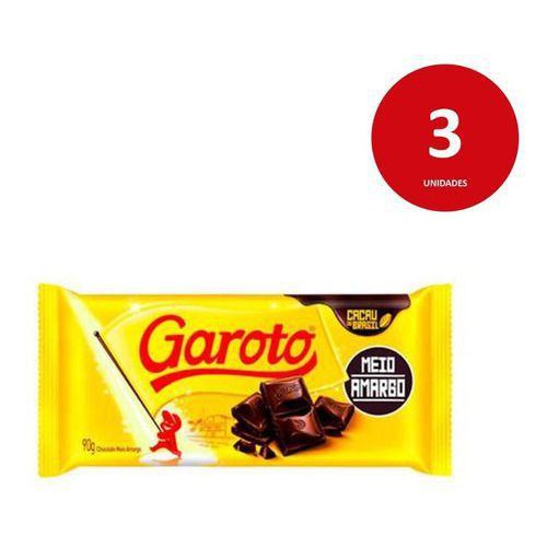 Kit 3 Barras de chocolate Garoto Meio Amargo - 90g cada | Shopee Brasil