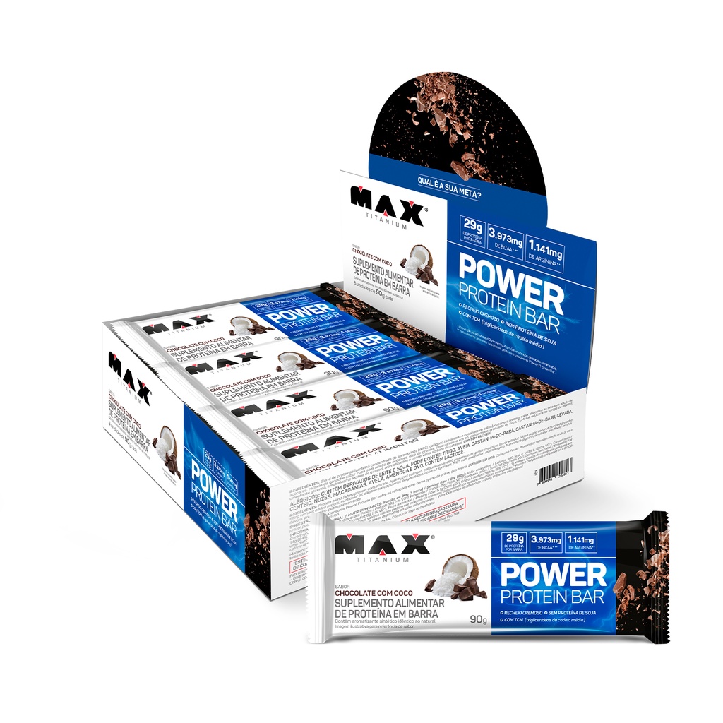 Barra Power Protein Bar Max Titanium 90g barra grande caixa com 8 ...