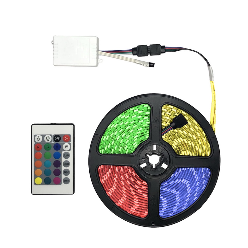 Fita Led COLORIDA Rgb 3528 Rolo 5m 300 Leds Prova D'agua Controle sem ...