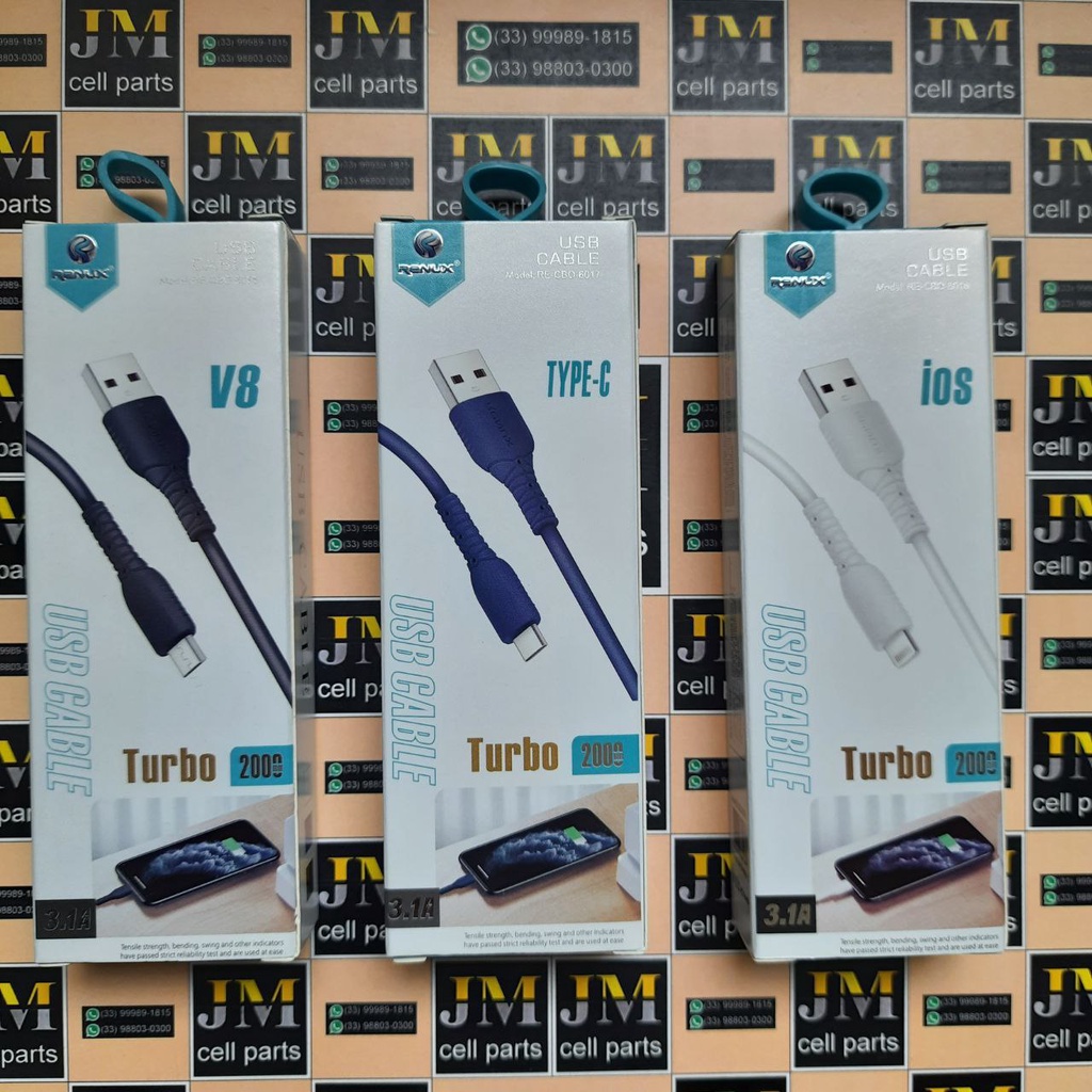 Kit 10 Cabo Renux 2 Metros V8 Tipo C ou IOS 3.1A 2M CBO-6015 CBO-6016 ...