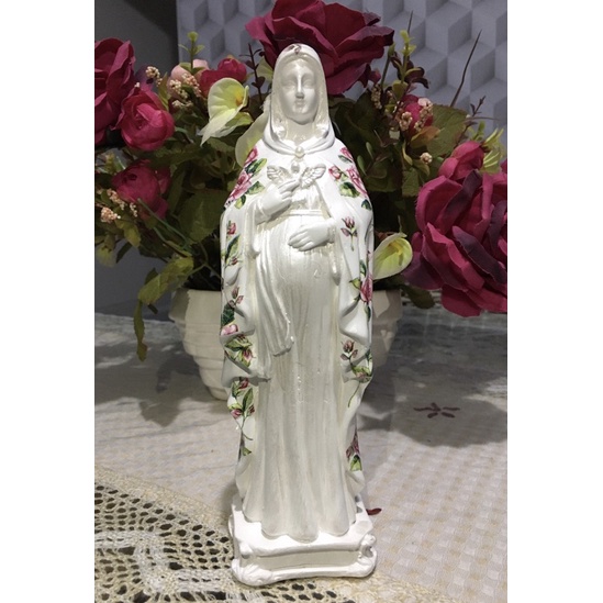 NOSSA SENHORA GRÁVIDA FLORAL ROSA - 22cm | Shopee Brasil