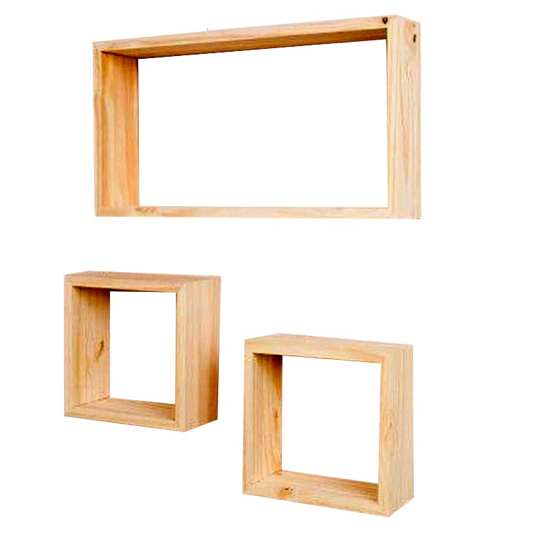 Nichos Madeira Pinus Trio Prateleiras Retangular E Quadrado | Shopee Brasil