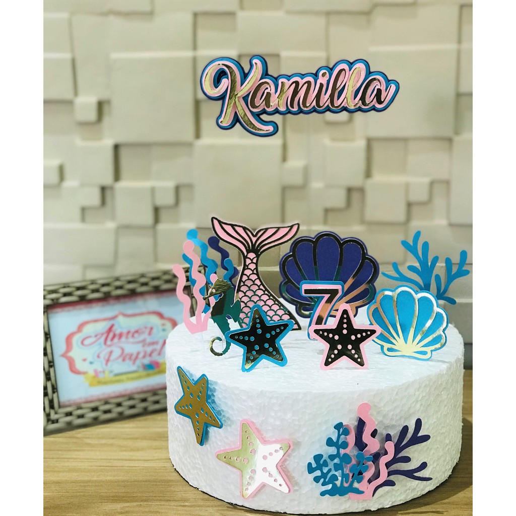 Topper Topo de Bolo Personalizado Tema Fundo do Mar, Impresso em Papel ...