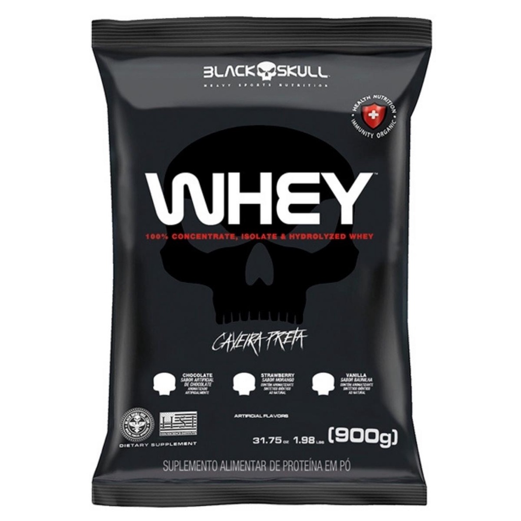 Whey Protein 100% Concentrado, Isolado e Hidrolisado 900g Refil - Black Skull - Caveira Preta ...
