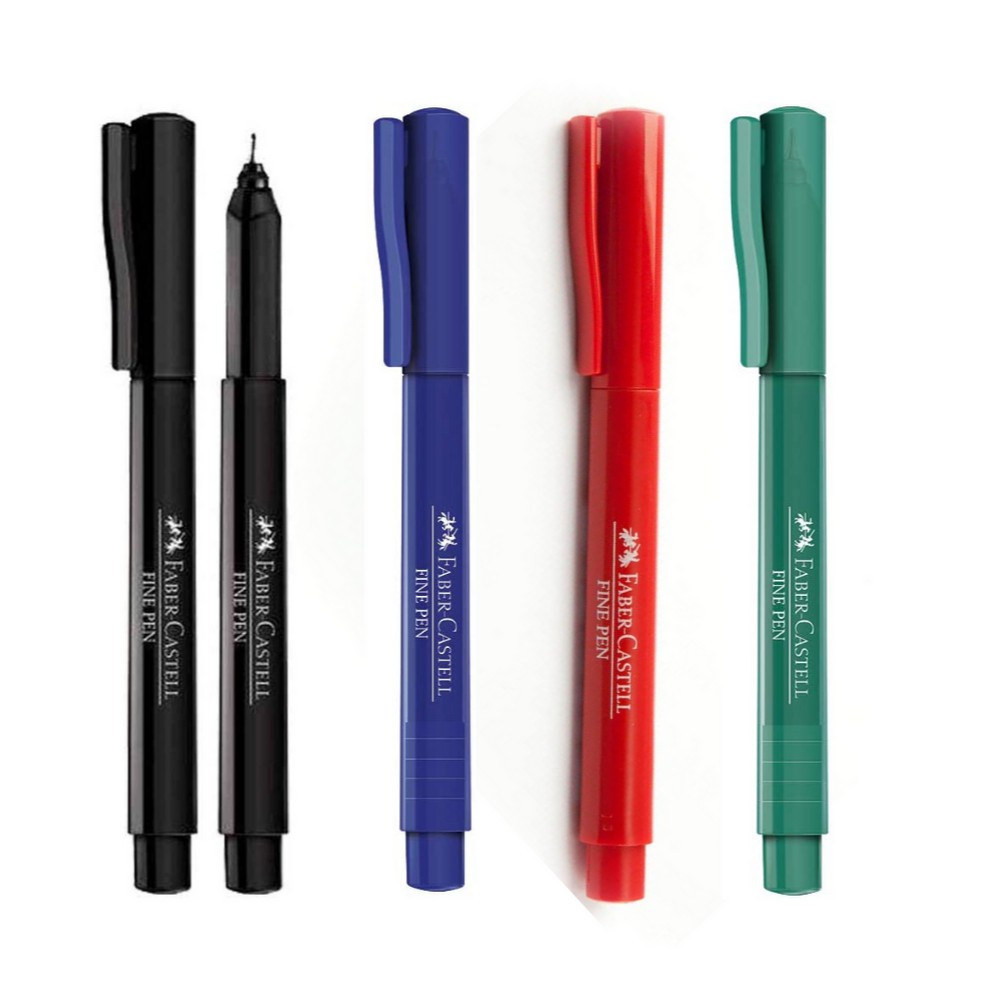 Caneta Fine Pen - Faber-Castell 0.4mm Preto, Azul, Vermelho e Verde. | Shopee Brasil