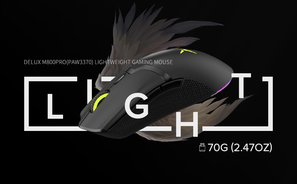 Delux M800pro M800 pro PAW3370 RGB Mouse Para Jogos Óptico Recarregável Programável Sem Fio Tipo ...