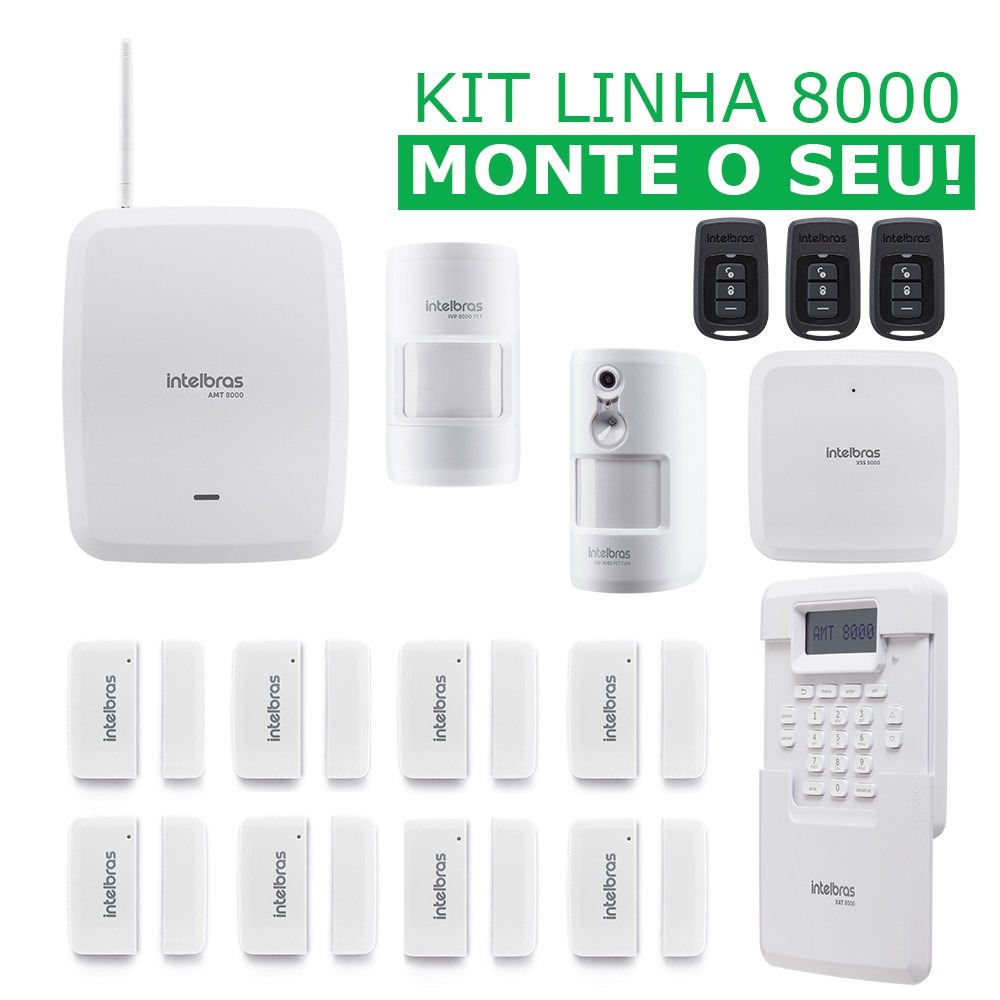 Kit Sem Fio Completo Linha 8000 Central Alarme Intelbras AMT 8000 Com Controle Teclado Sirene ...