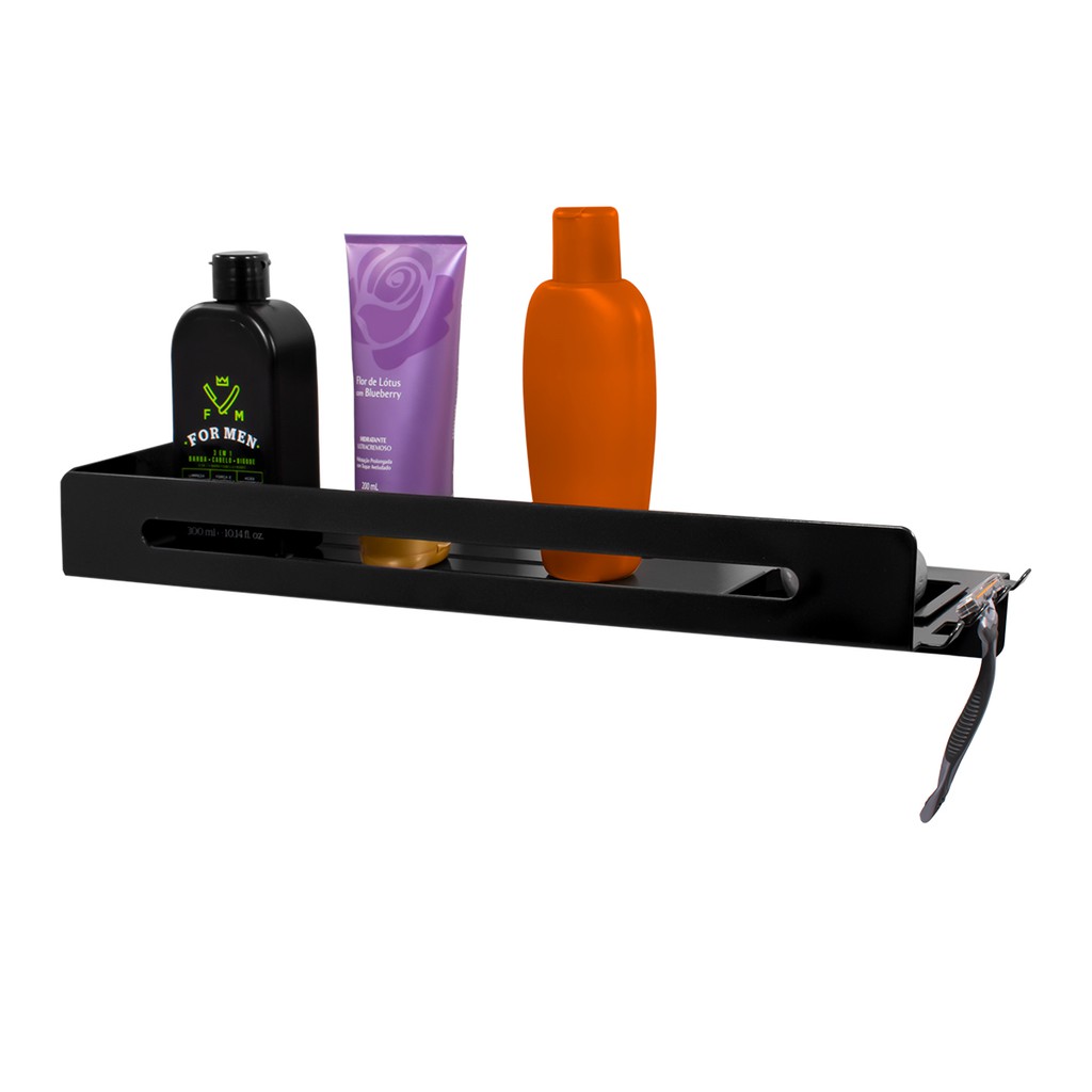 Prateleira Porta Shampoo com Saboneteira Preta Suporte Para Barbeador e ...
