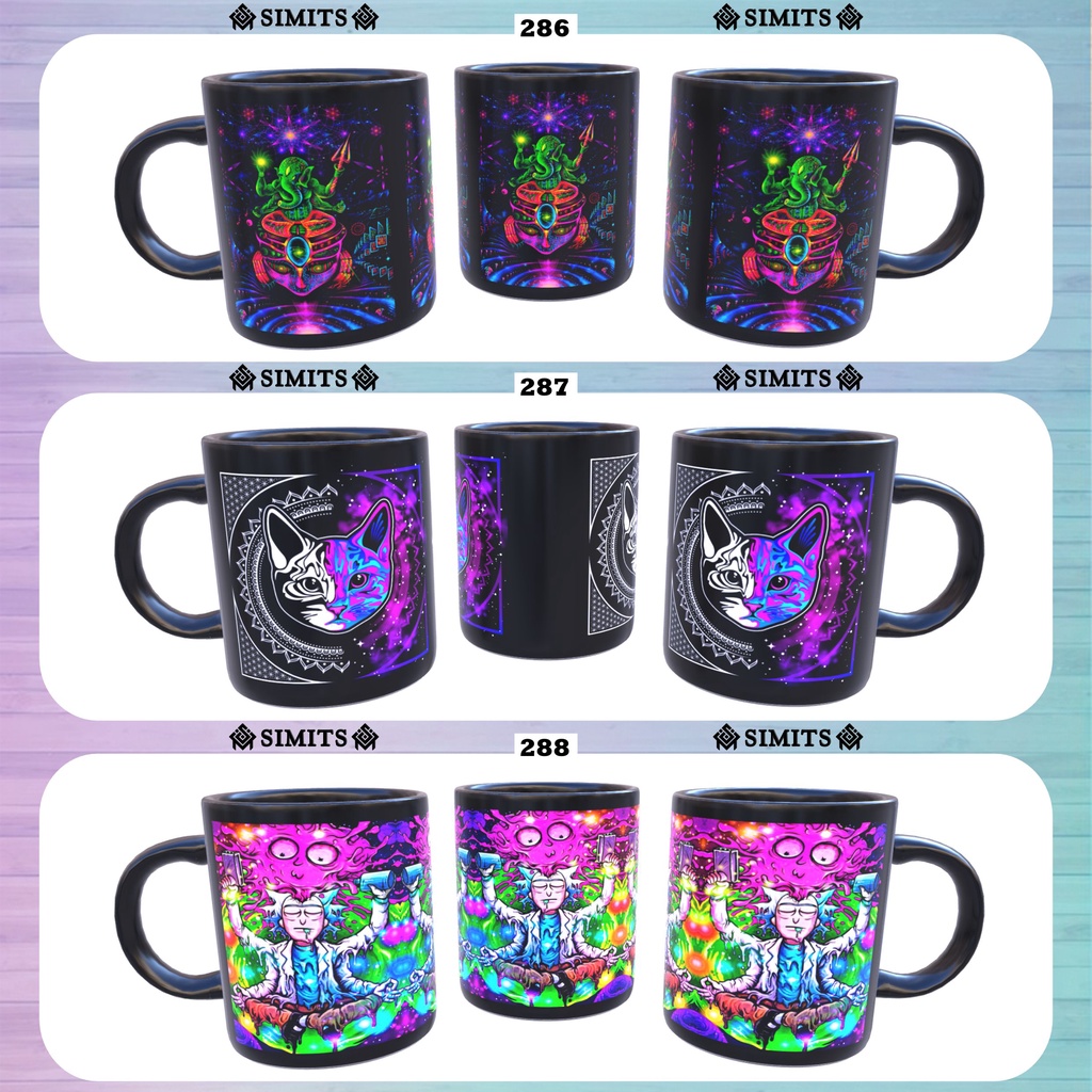 Kit 2 canecas pretas Psicodelia Psy Rave rick and morty gato alien Et ...