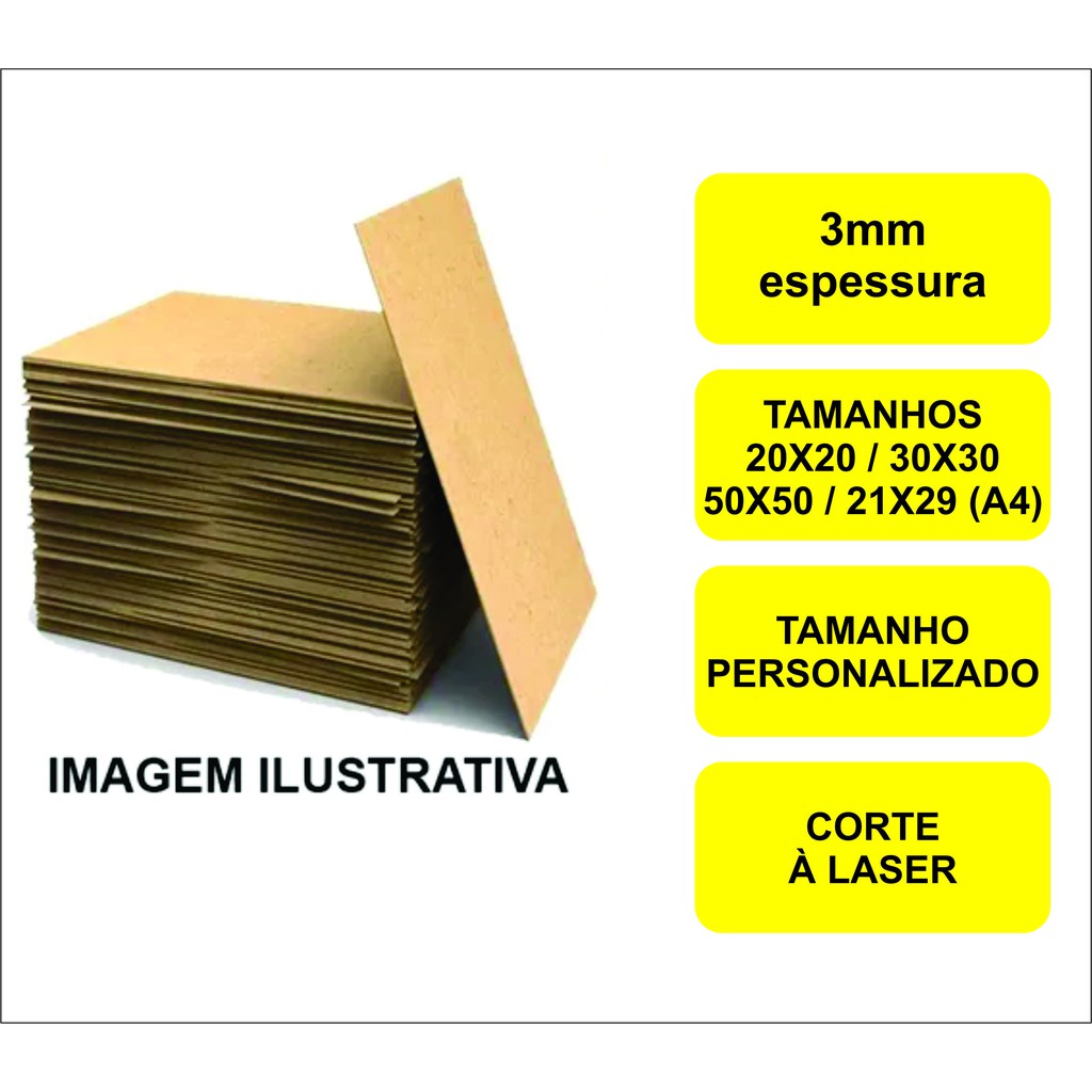 Kit 10 Placa Chapa MDF 20X20 Natural Lisa Artesanato Quadro 3 mm ...