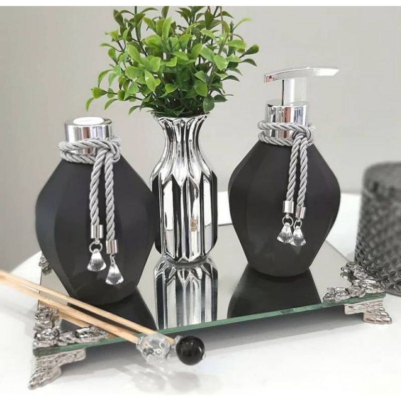 Kit lavabo banheiro luxo preto fosco 6 peças | Shopee Brasil