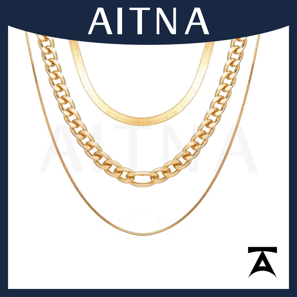 Aitna Colar empilhado de corrente grossa simples multicamada fashion ...