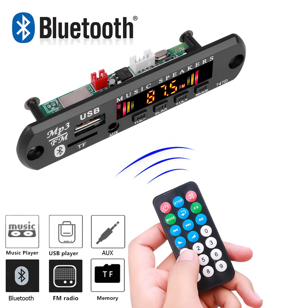 Decodificador Placa De Áudio Bluetooth 5.0 MP3 WMA 9 V 12 USB TF FM AUX Rádio Módulo De Sem Fio ...