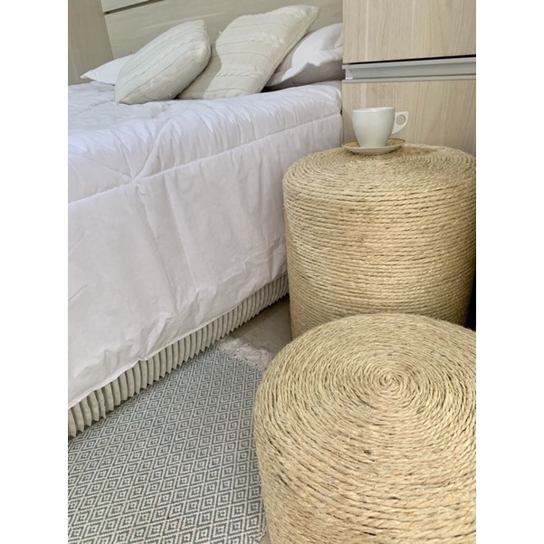 Pufe puff mesa redondo em fibra natural boho - Faz a Boa!