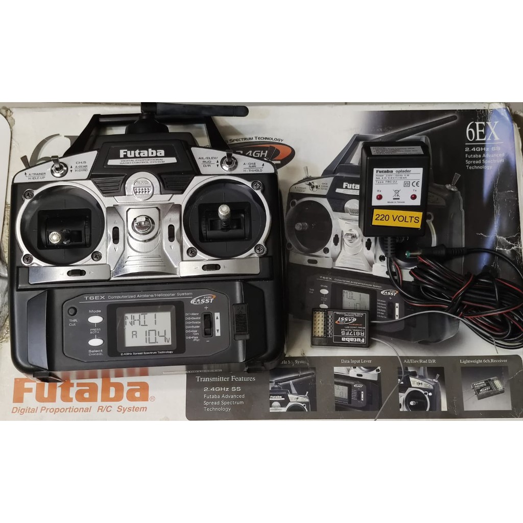 RADIO FUTABA T6ex + BATERIA original + carregador original 220v + caixa ...