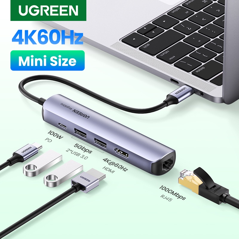 Ugreen Usb Hub C Tamanho Mini Usb Tipo C 3.1 Para Rj45 4k Hdmi Usb 3.0 Otg Adaptador Usb ...
