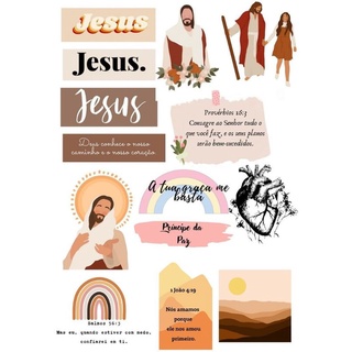 adesivo Jesus cartela grande com 14 figuras ideal para devocional ...