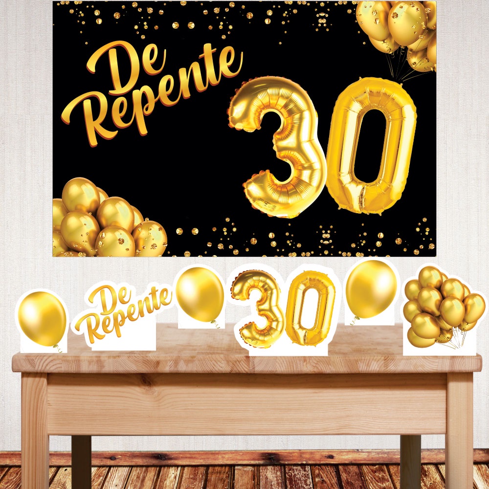 Kit decoração de festa De Repente 30 com painel e displays de mesa ...