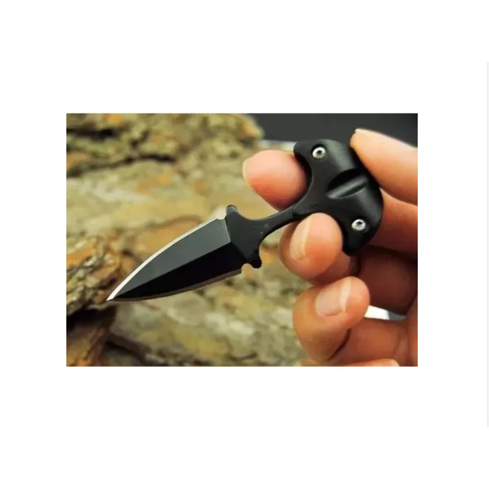Mini Faca Com Conrrente Pescoço Cabo Preto Push Dagger Fulltang ...