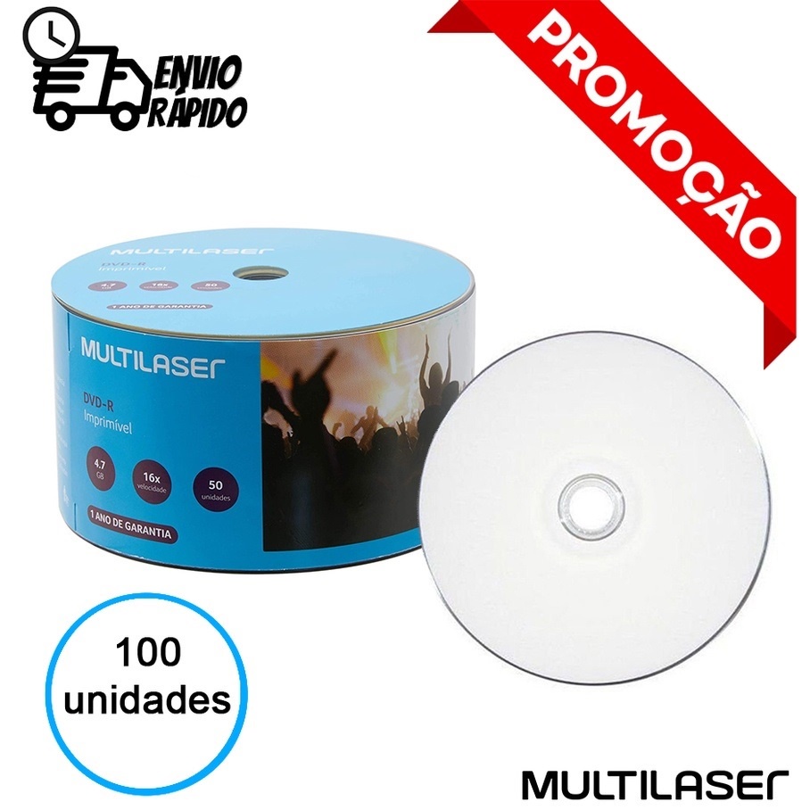Dvd-r Multilaser Printable Impressao Ps2 Jogos Filmes 100 Unidades ...