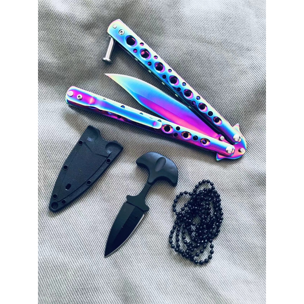 Kit Canivete Faca Butterfly Borboleta Cs Go Afiado Colorido + Mini Faca ...