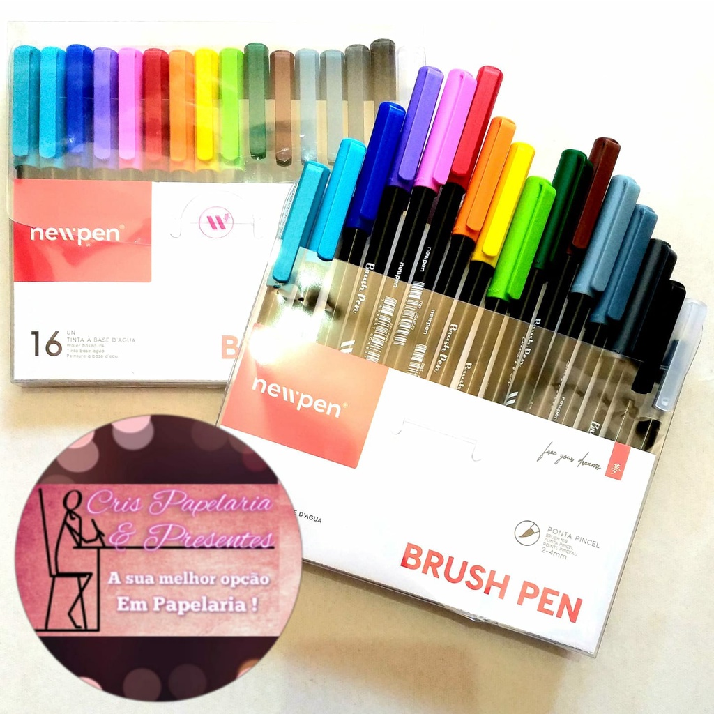 Kit Conjunto Caneta Brush Pen NewPen 16 Cores | Shopee Brasil