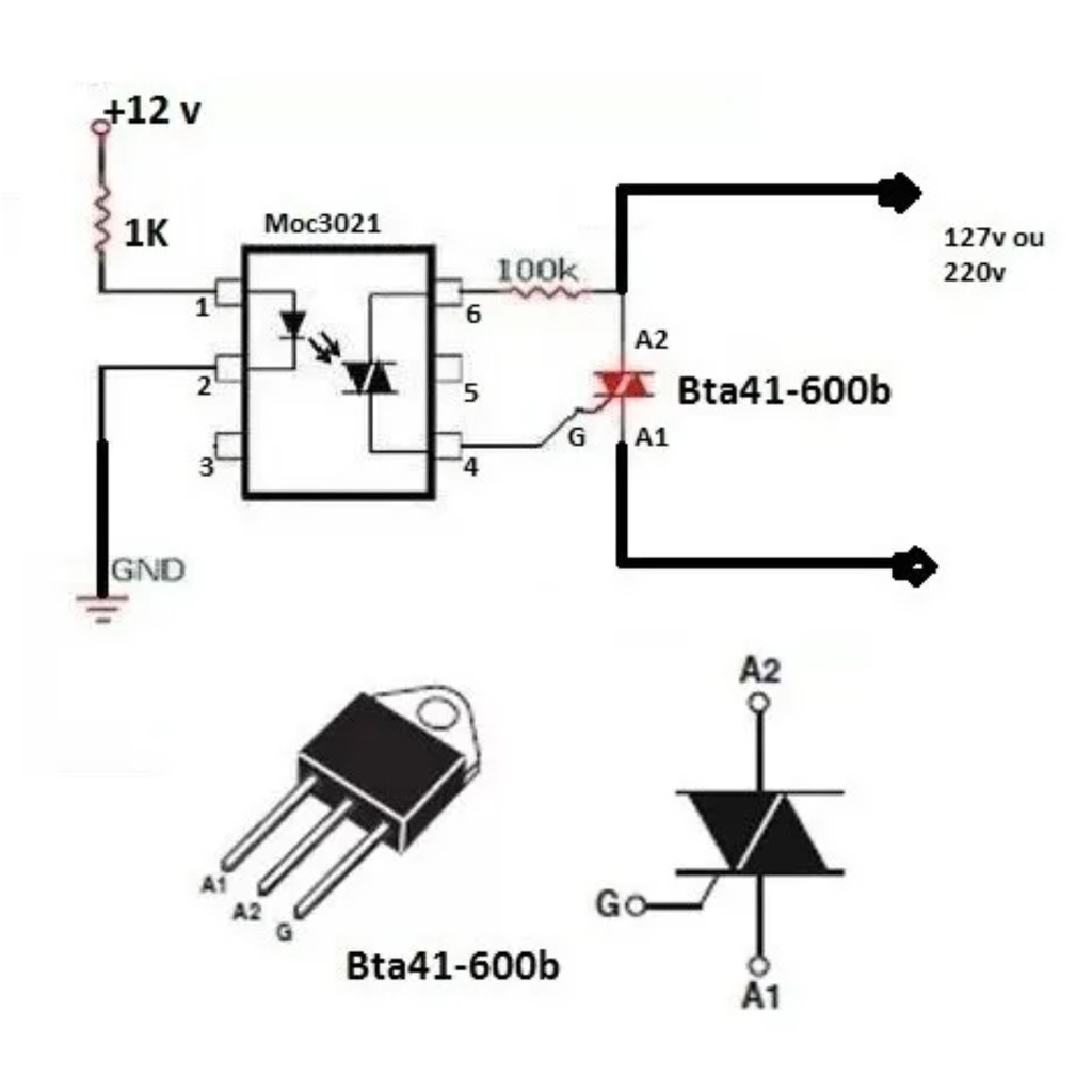 Triac Bta41-600b + Diac Moc3021 Opto Acoplador Arduino Pic | Shopee Brasil
