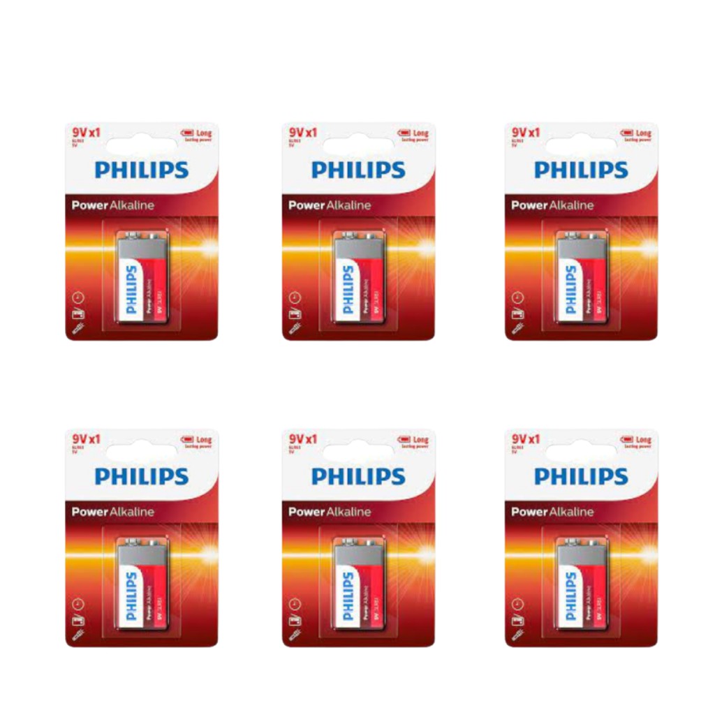 6 Pilha 9v Philips Bateria Alcalina Retangular MN1604 ( 6 Peças ...