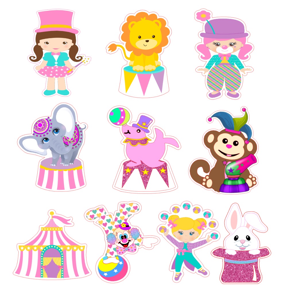 50 Apliques Circo Rosa Toppers Recortes Tubete Enfeites Tags | Shopee ...