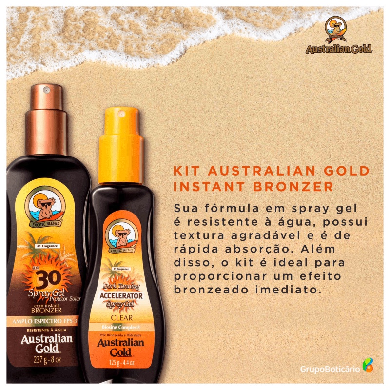 KIT AUSTRALIAN GOLD - PROTETOR SOLAR CORPORAL 237G + BRONZEADOR 125G ...