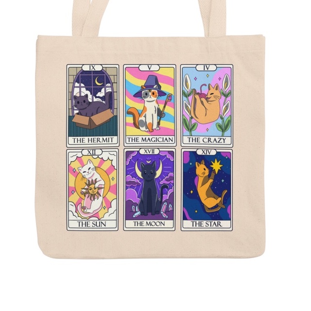 Bolsa Sacola Ecobag Cartas de Tarot Gatinhos Fofinhos Místicos Ecológica 100% Algodão 45x45cm ...