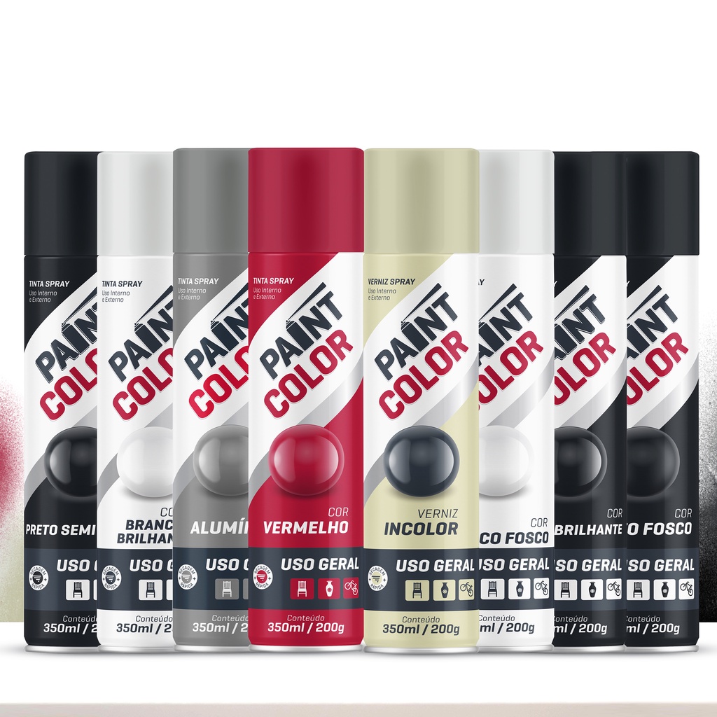 Tinta Spray Paintcolor Baston Uso Geral Preto Fosco Brilhante Branco ...