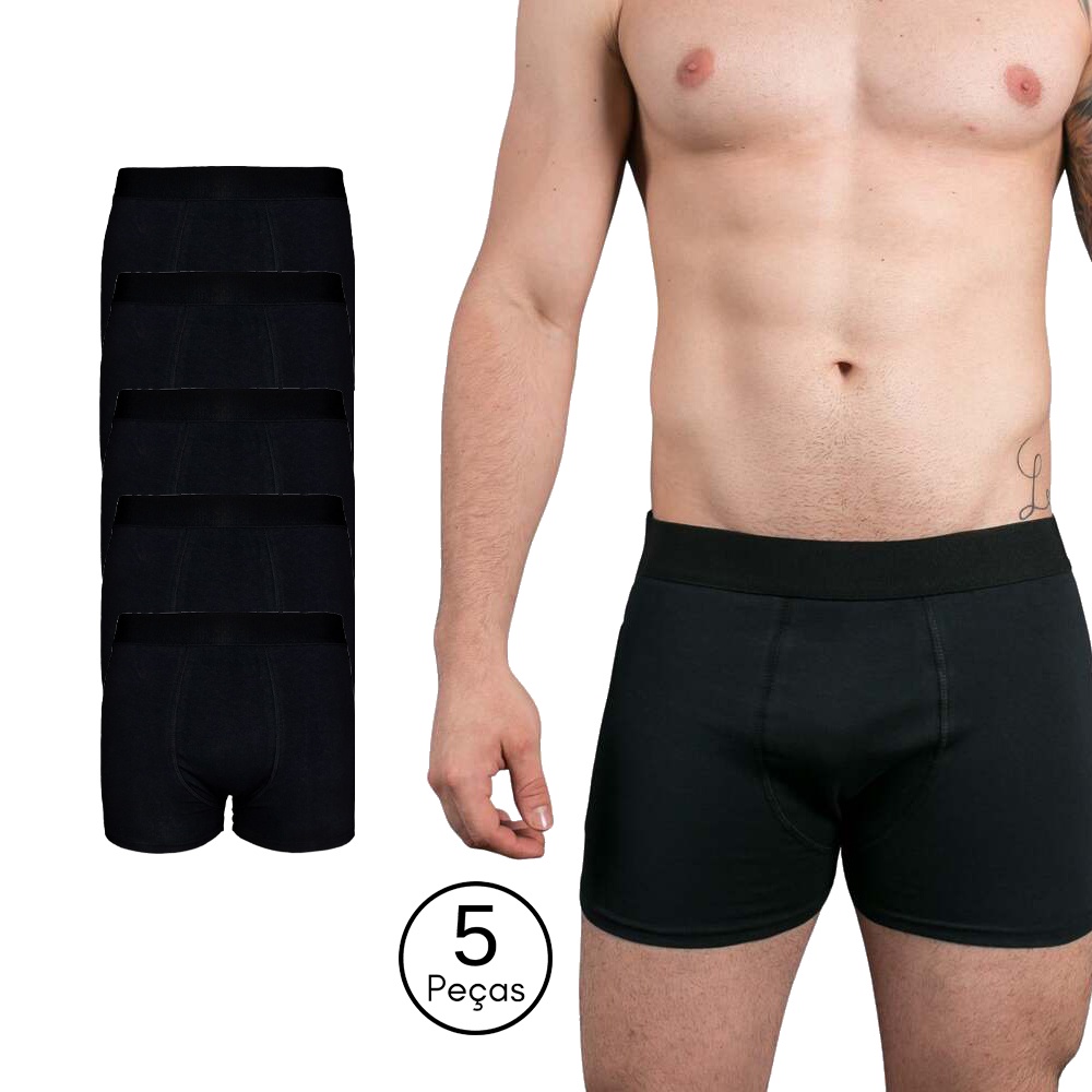 Kit 5 Cuecas Boxer Box Cotton Algodão Lisa Básica Casual - Desconto no ...