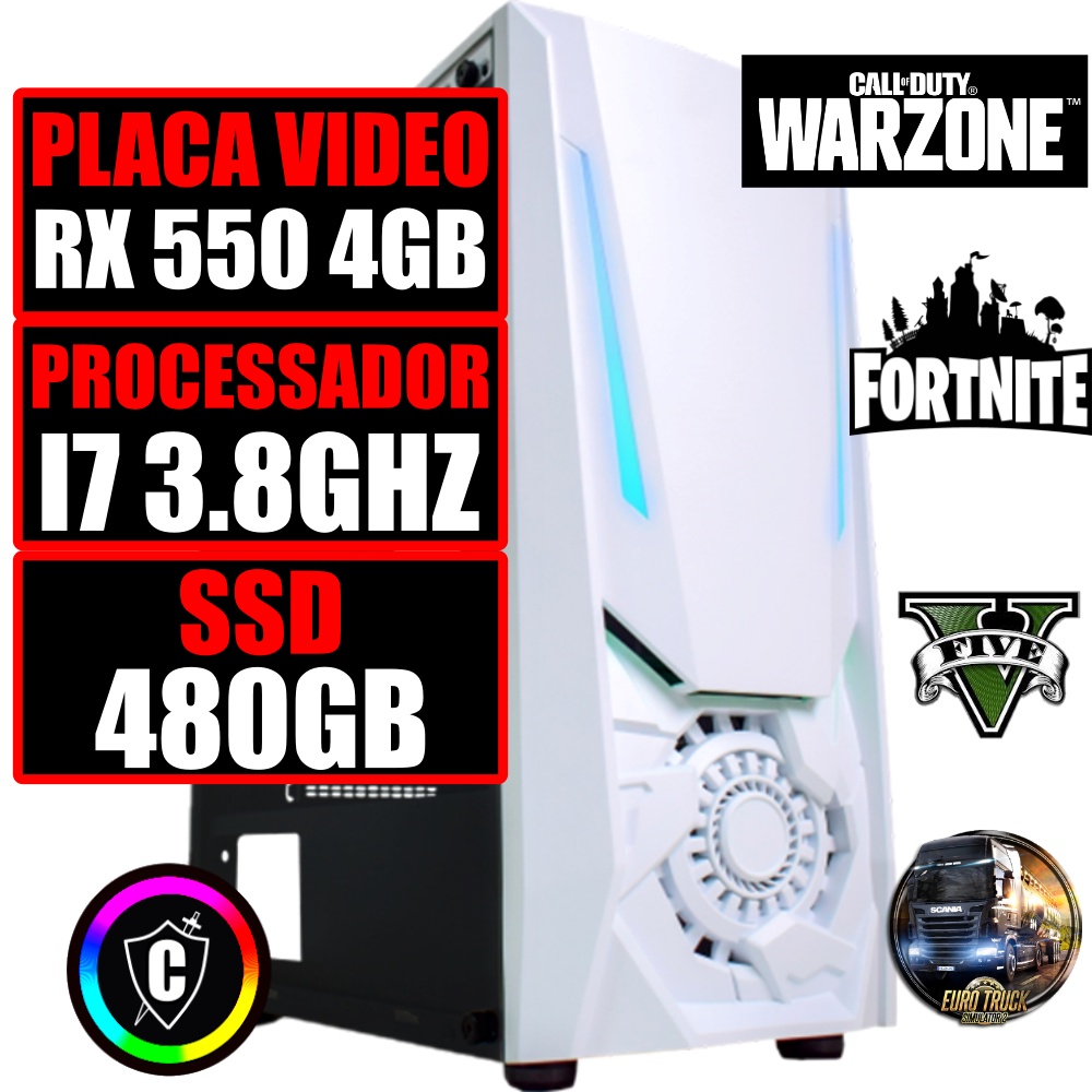 Computador Pc Gamer Completo Branco DDR5 - Intel Core i7 / Rx 550 4GB ...