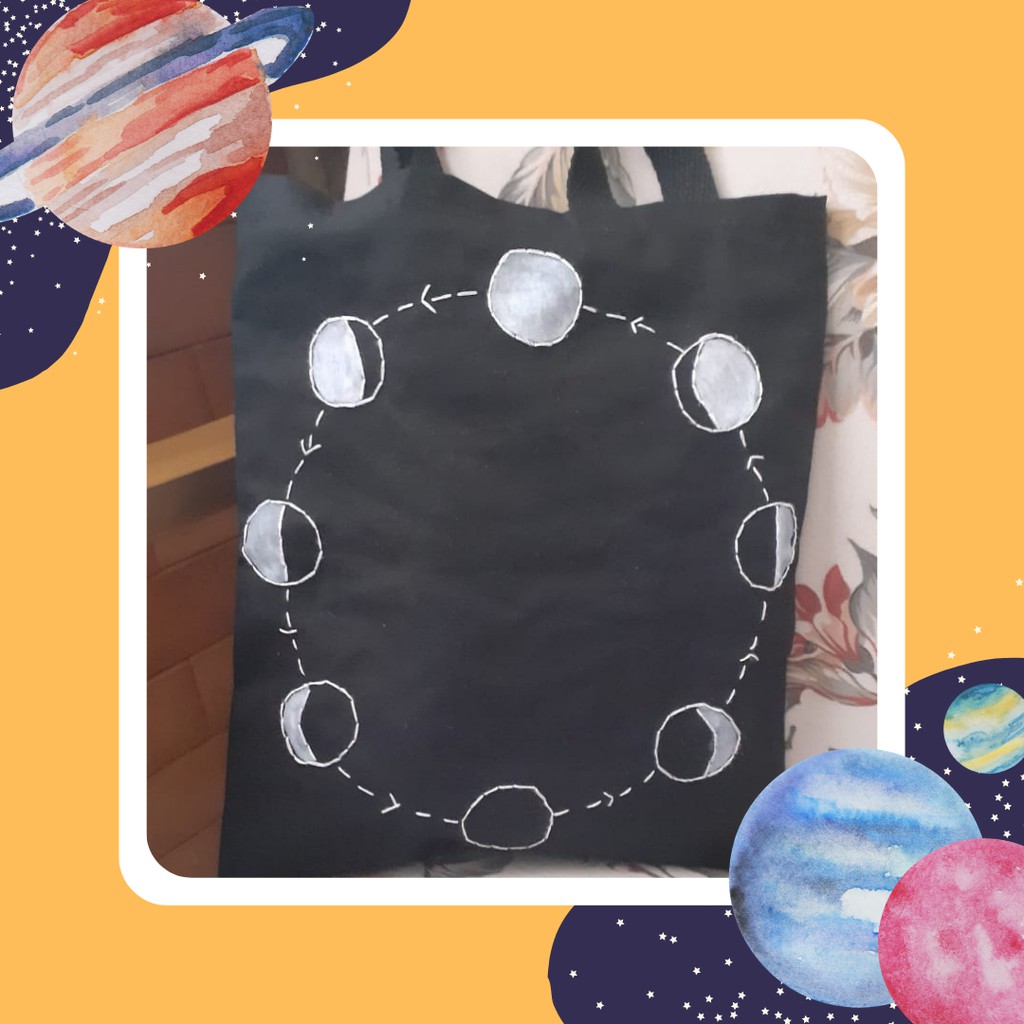 Ecobag Preta - Fases da Lua (Bordada) | Shopee Brasil