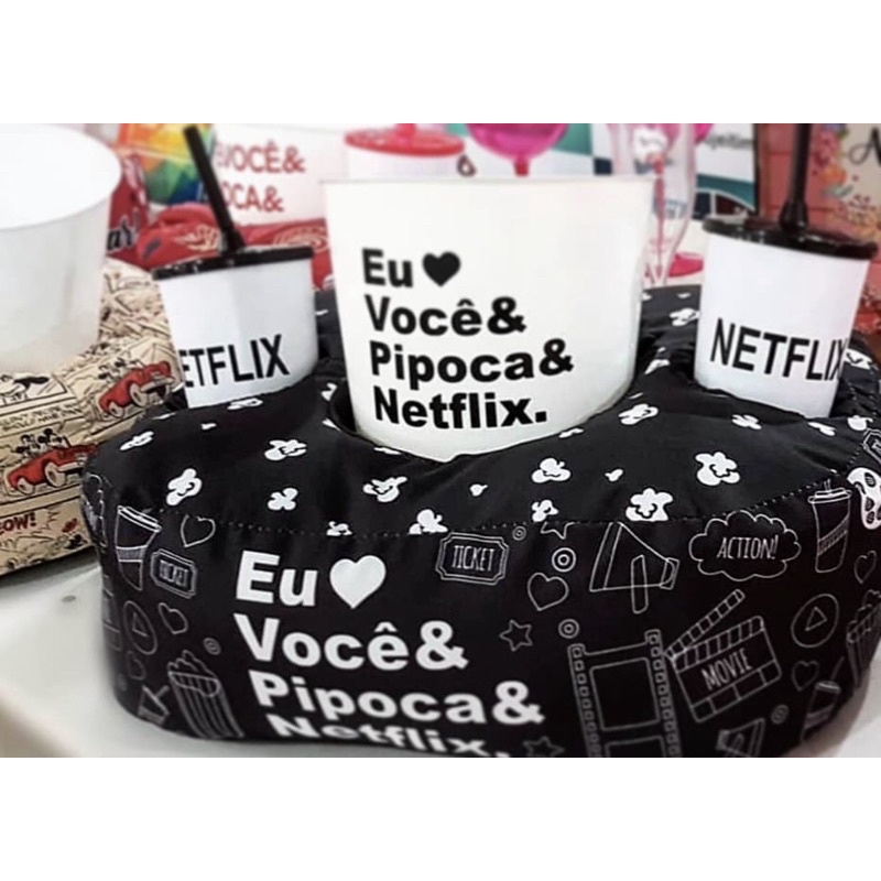 Kit almofada porta pipoca balde + 2 copos Netflix | Shopee Brasil