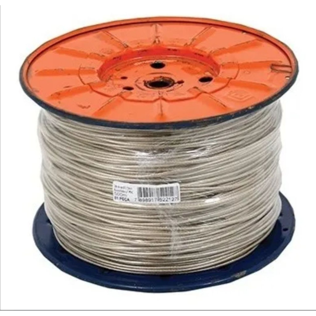 Cabo De Varal Bobina 500m Cabo De Aço Revestido Pvc 2,00mm Transparente ...
