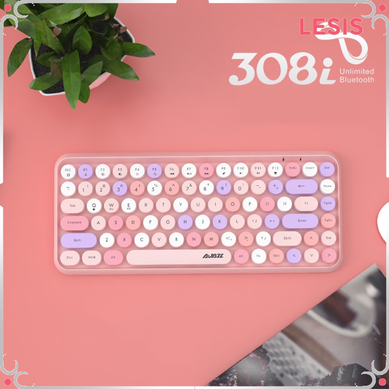 [lesis] 308i Wireless Bluetooth Keyboard, Compact 84 Keys Retro Round ...