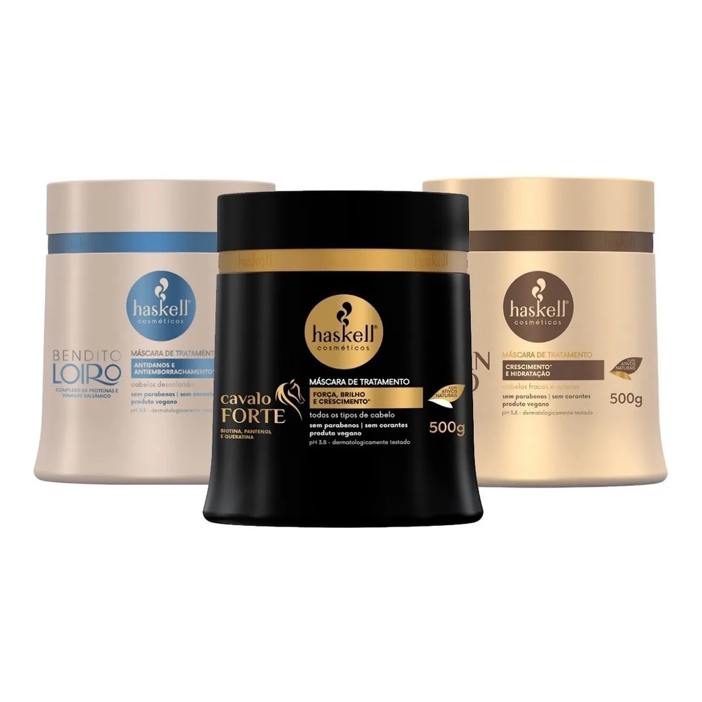 KIT CRONOGRAMA CAPILAR MÁSCARA HASKELL 500gr | BENDITO LOIRO | CAVALO FORTE | MANDIOCA | Shopee ...