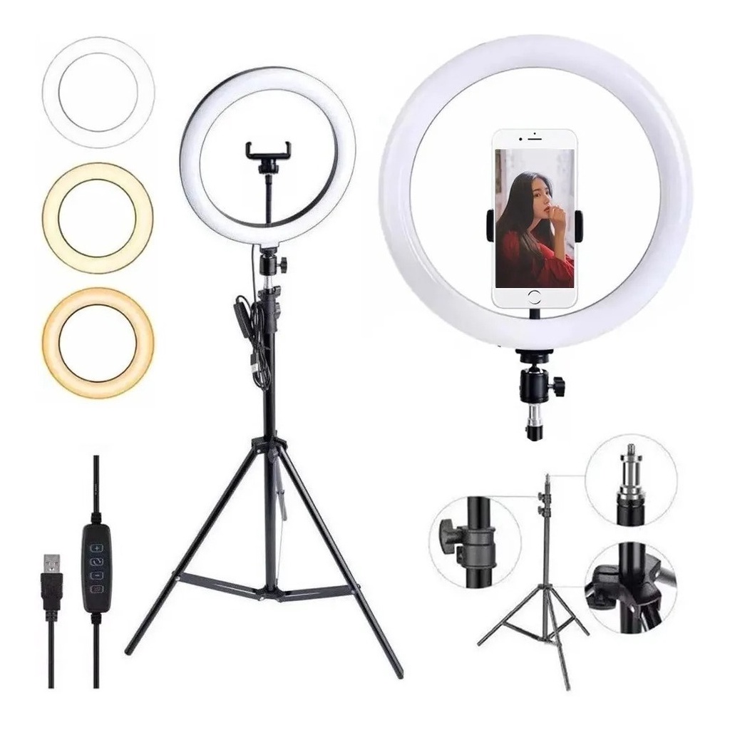 Ring Light com Tripé Iluminador Led Portátil 26cm + Tripé 2,10m ...