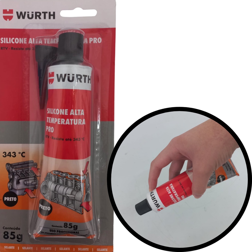 Adeviso Cola Silicone Alta temperatura Preto Pro Wurth 85g. | Shopee Brasil