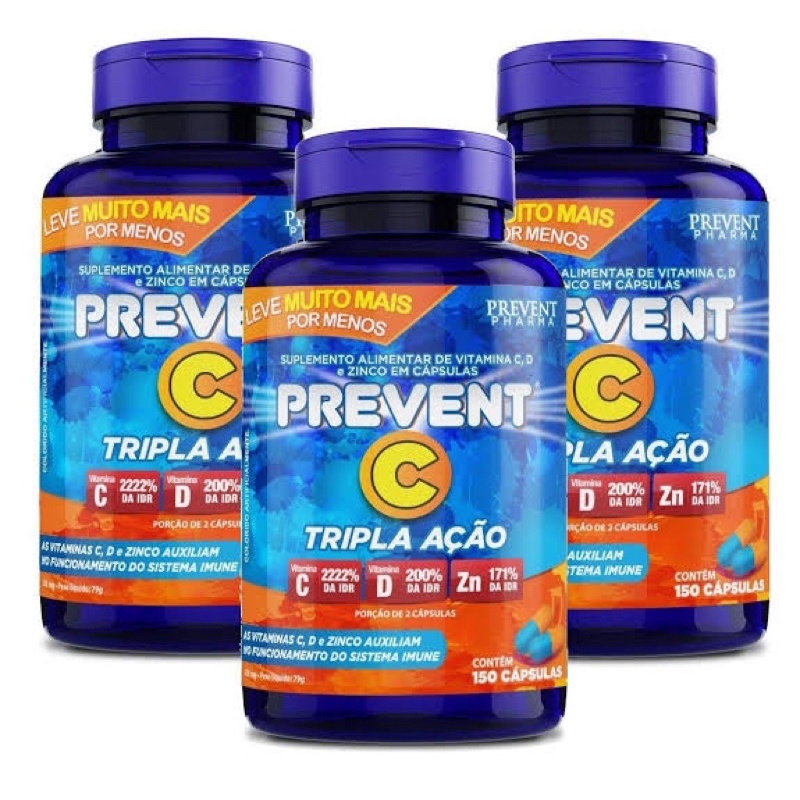 kit 3 Prevent Vitamina C D Zinco tripla ação c/150Caps Prevent Pharma ...