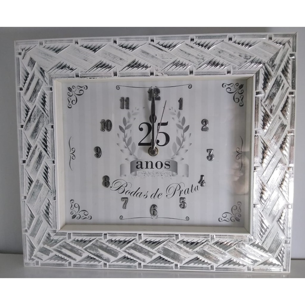 Relogio Parede Bodas Prata 25 Anos Presente Casamento Casal 30 cm x 35 ...